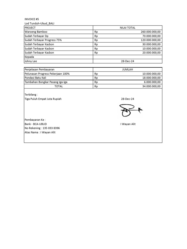 Invoice Proyek Waroeng Bamboo | PDF