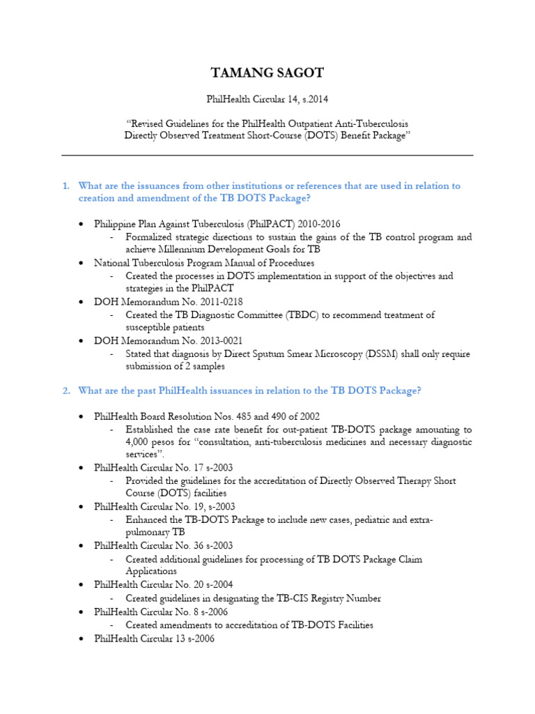 Revised PhilHealth TB DOTS Guidelines | PDF | Tuberculosis | Public ...