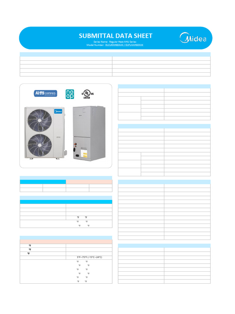 Submittal DLCURAH60AAK&DLFUAAH60XAK | PDF | Air Conditioning | Equipment