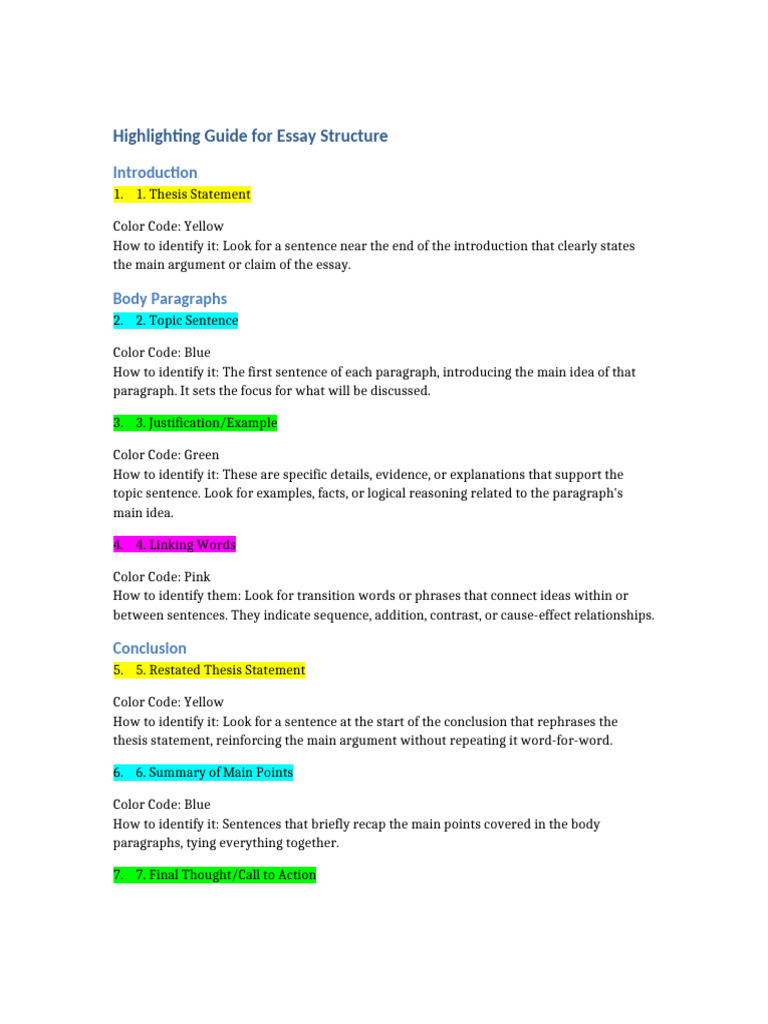 Highlighting_Guide_for_Essay_Structure | PDF