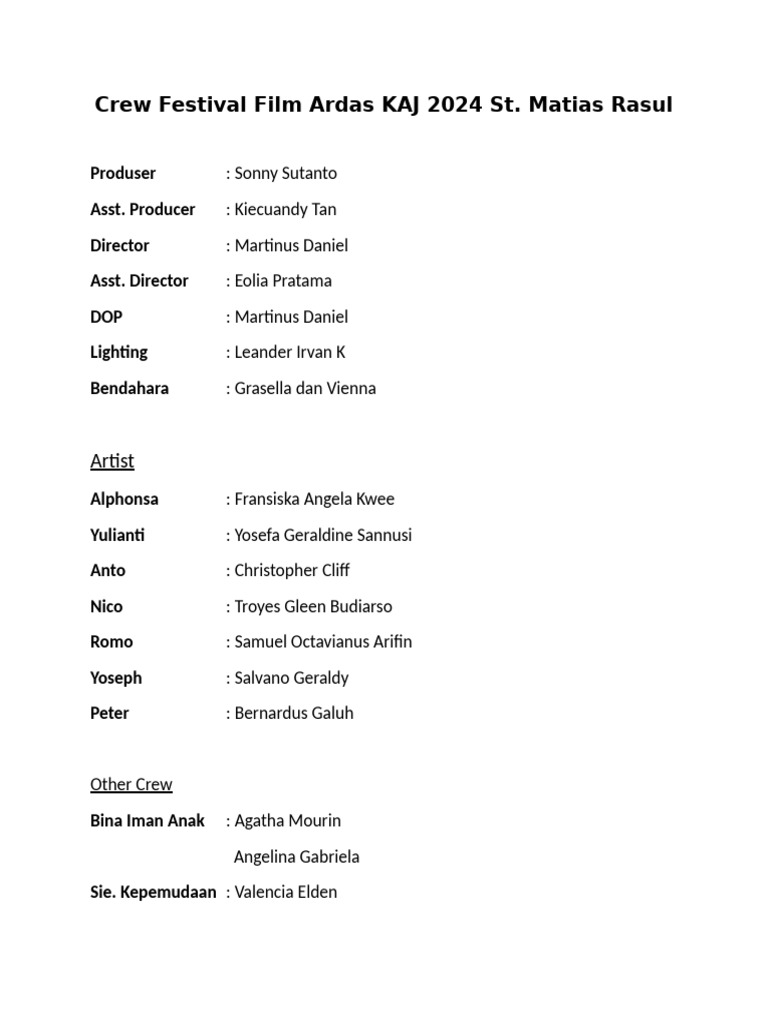 Crew FFA KAJ 2024 Matias Rasul | PDF