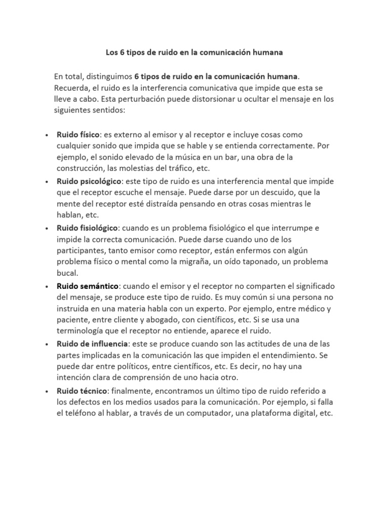 Los 6 Tipos de Ruido en La Comunicación Humana | PDF