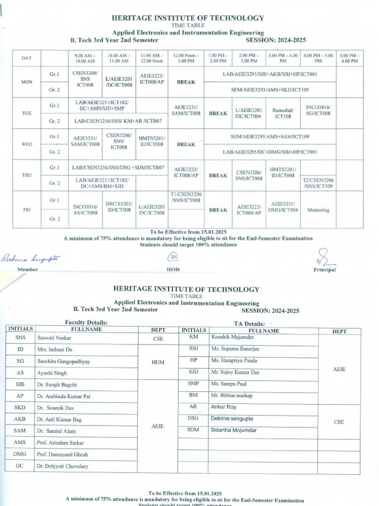 B.Tech AEIE 3rd Year 2nd Sem 2024-25 | PDF