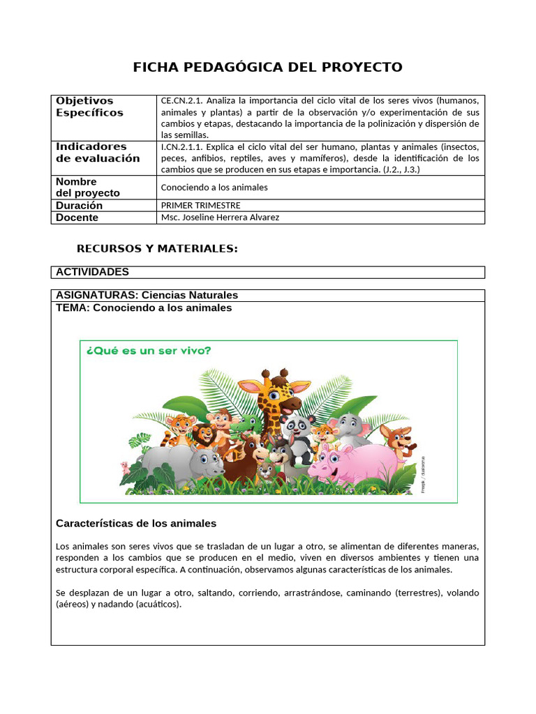 Ficha Pedagógica de 2egb CCNN - Proyecto 1 | PDF | Aves | Organismos