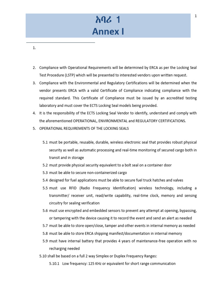ECTS Locking Seal Technical Specifications | PDF | Radio Frequency ...
