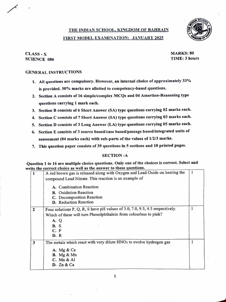 isb science model 1 | PDF | Chloride | Chemical Reactions