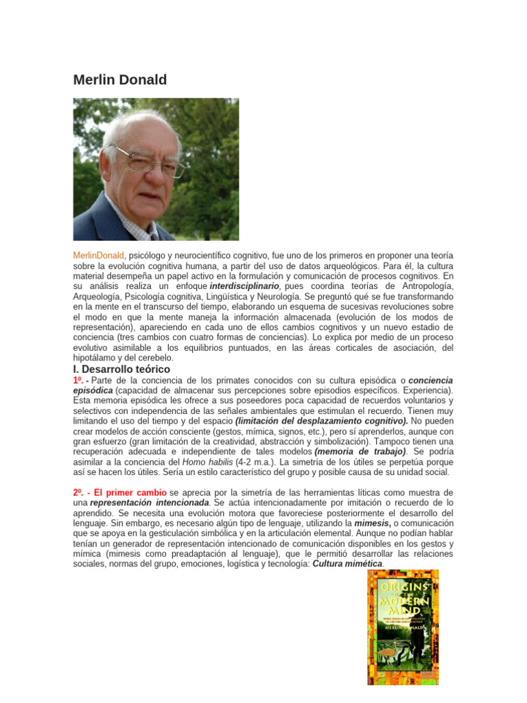 Merlin Donald | PDF | Memoria | Evolución