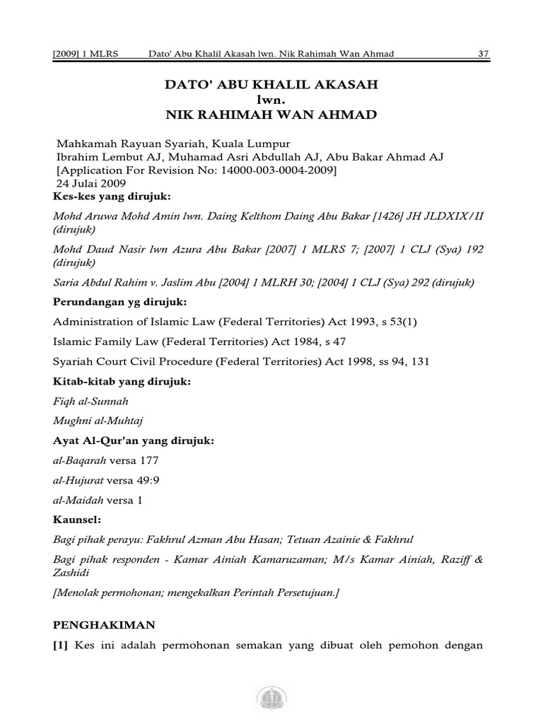 Kes. Dato Abu Khalil Akasah LWN Nik Rahimah | PDF