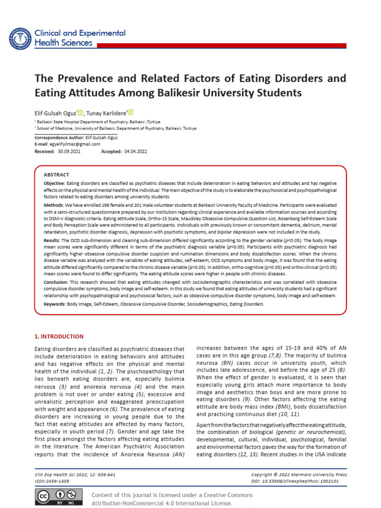 Prevalence and Related Factors of Eating Disorders and Eating Attitudes ...