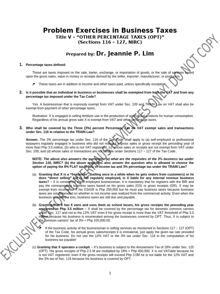 Understanding Other Percentage Taxes in Business | PDF | Taxes | Value ...