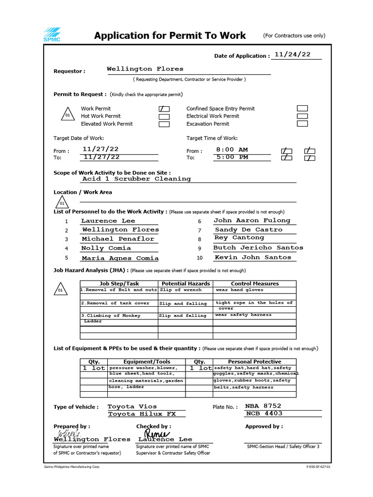 F-ESS-SF-027 Application For Permit To Work 01 | PDF | Occupational ...