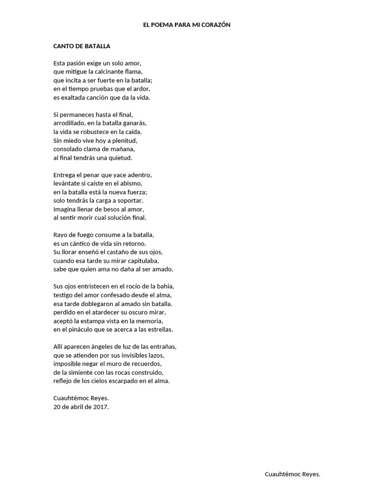 Poema de Amor y Batalla Interior | PDF