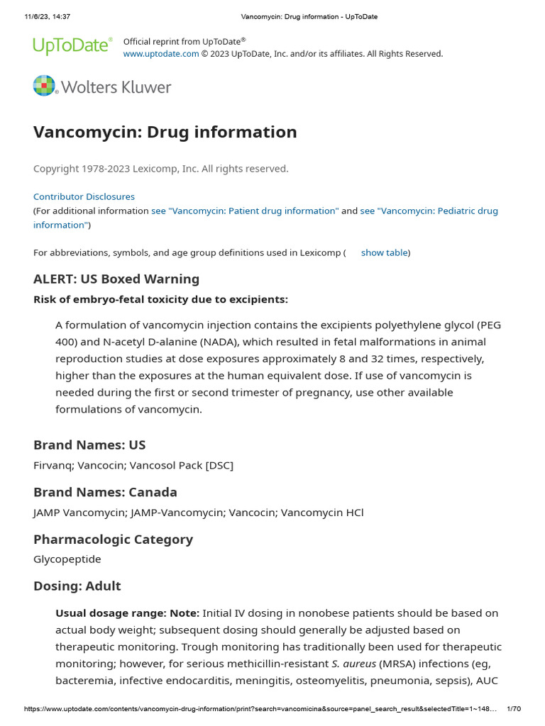 Vancomycin_ Drug Information - UpToDate | PDF | Methicillin Resistant Staphylococcus Aureus ...