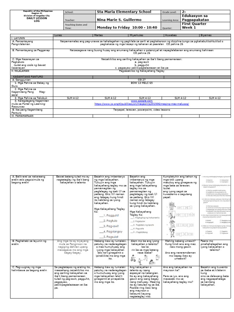 1st Quarter ESP Week 1 | PDF