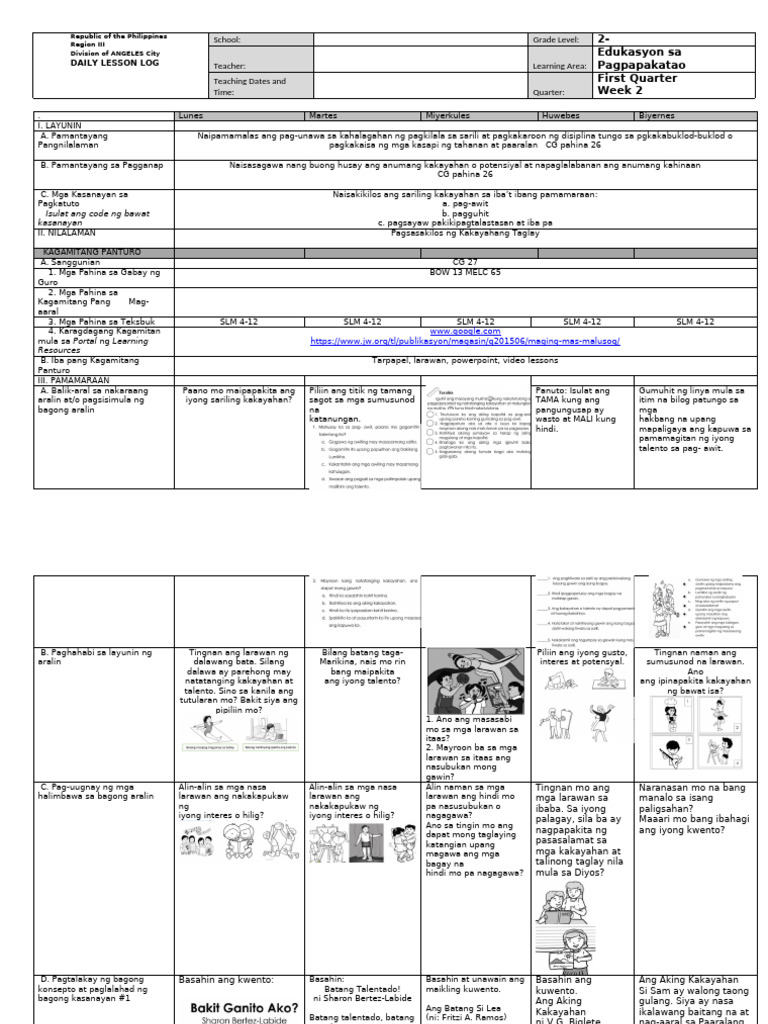 1st Quarter ESP Week 2 | PDF