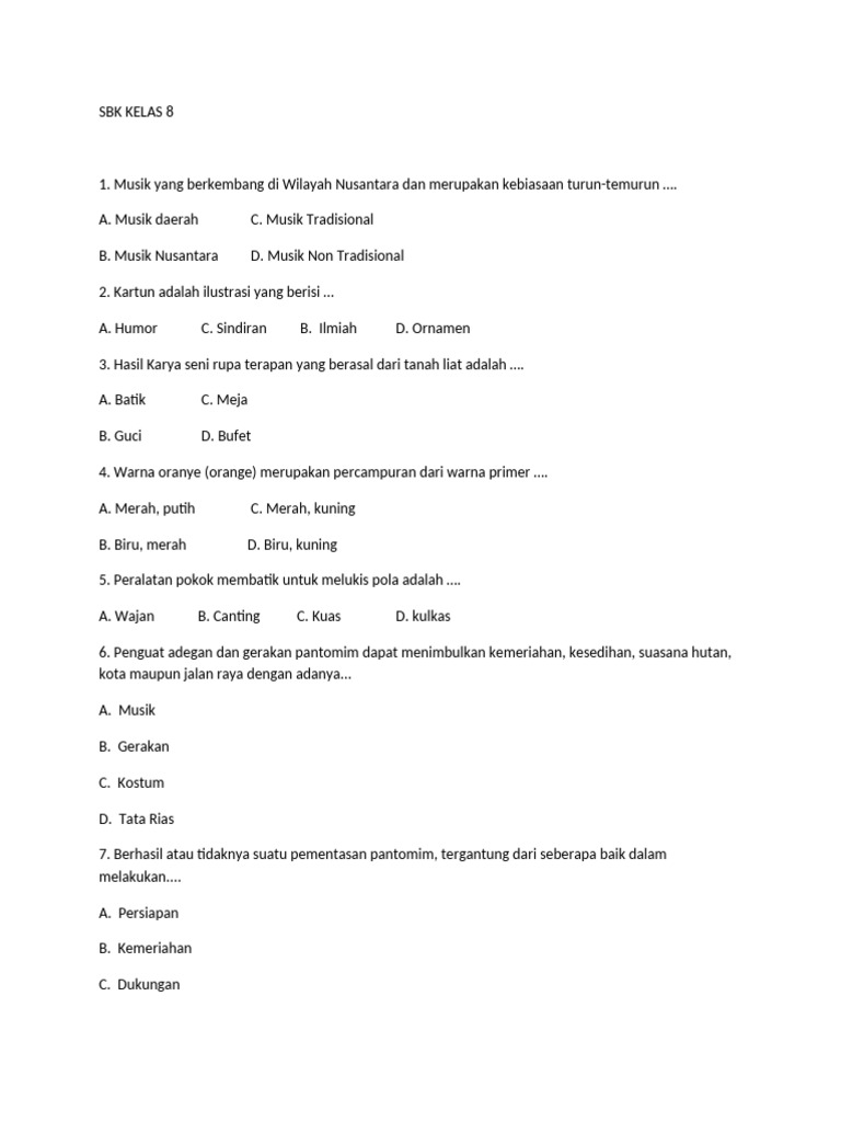 Soal SBK KLS 8 Putri | PDF