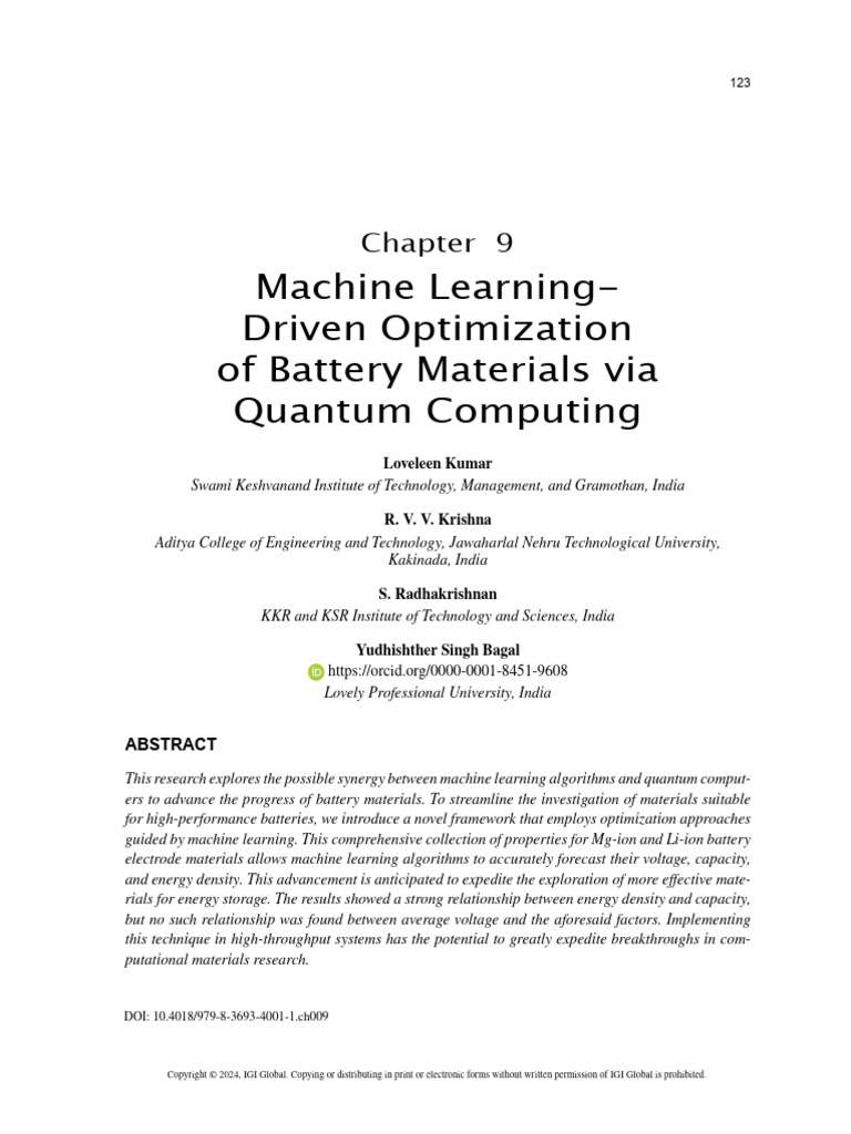 Machine Learning Driven Optimization of Battery Materials Via Quantum ...