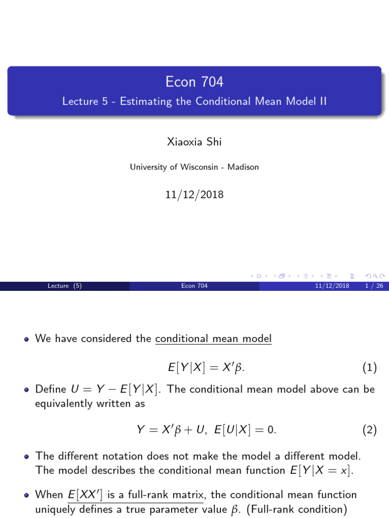 Lecture5-Estimating The Linear Conditional Mean Model II - Annotated | PDF | Ordinary Least ...