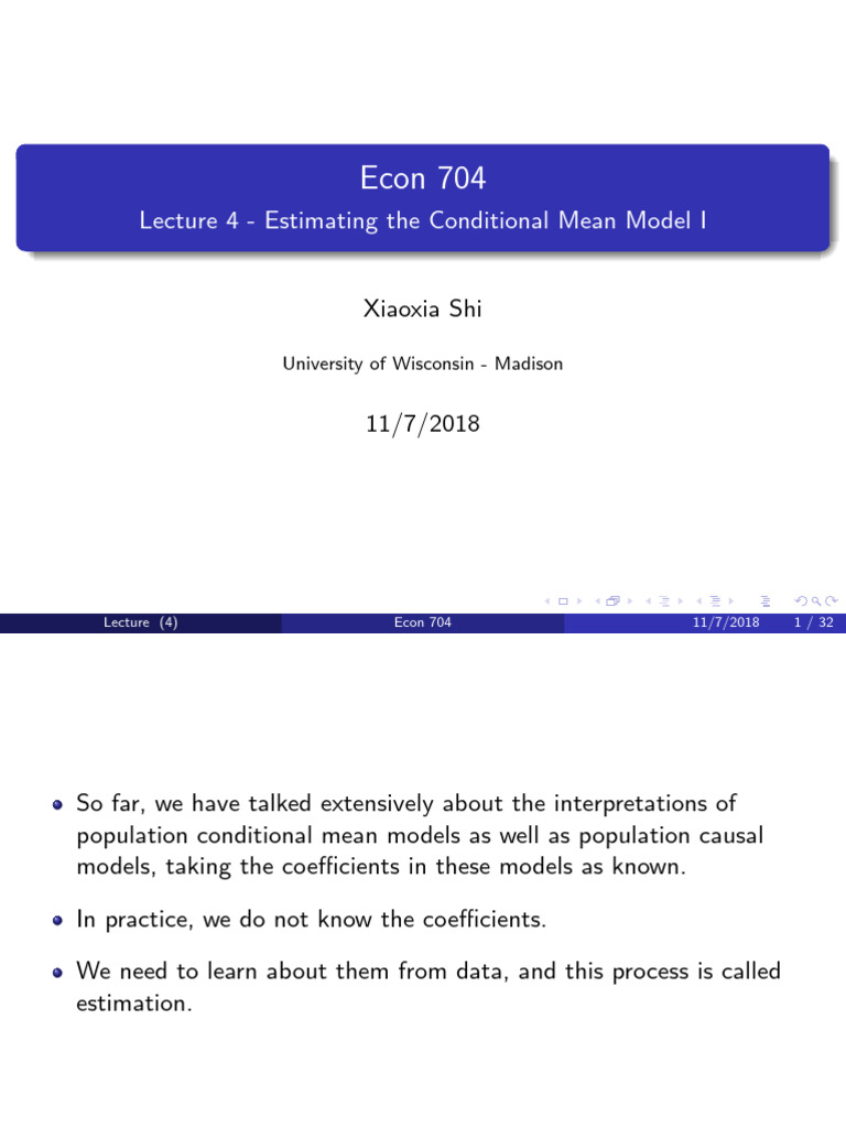 Lecture4-Estimating The Linear Conditional Mean Model I - Slides ...