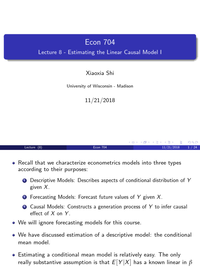 Lecture8-Estimating The Linear Causal Model I - Slides Annotated | PDF | Linear Regression ...