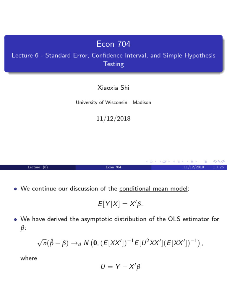 Lecture6-Standard Error, Confidence Interval and Simple Hypothesis ...