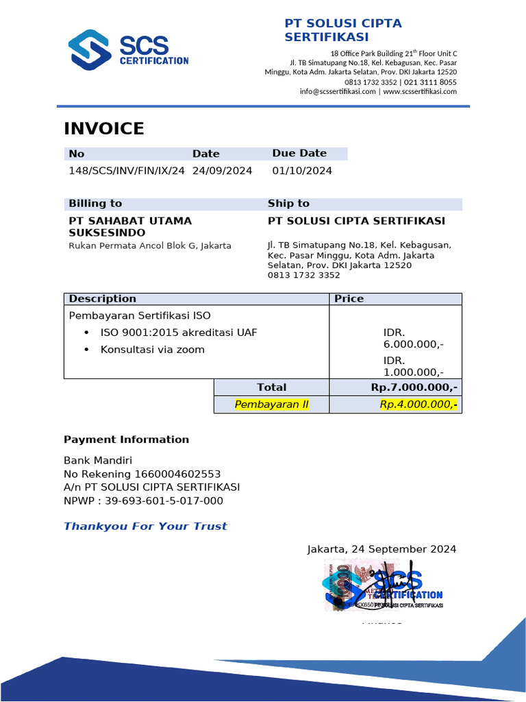 148. INV II_PT SAHABAT UTAMA SUKSESINDO | PDF