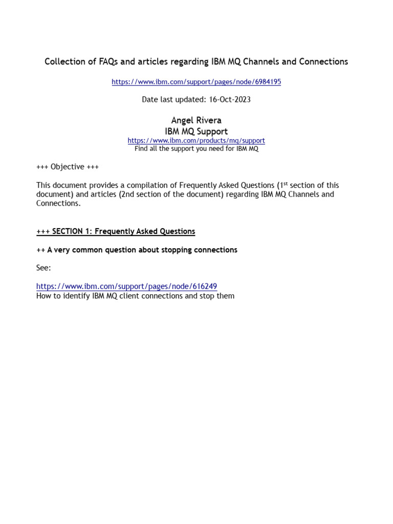 Collection of Articles and FAQs Regarding IBM MQ Channels and ...