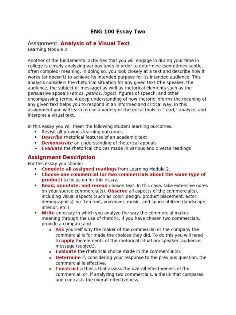 ENG 100 Essay Two | PDF | Rhetoric | Essays