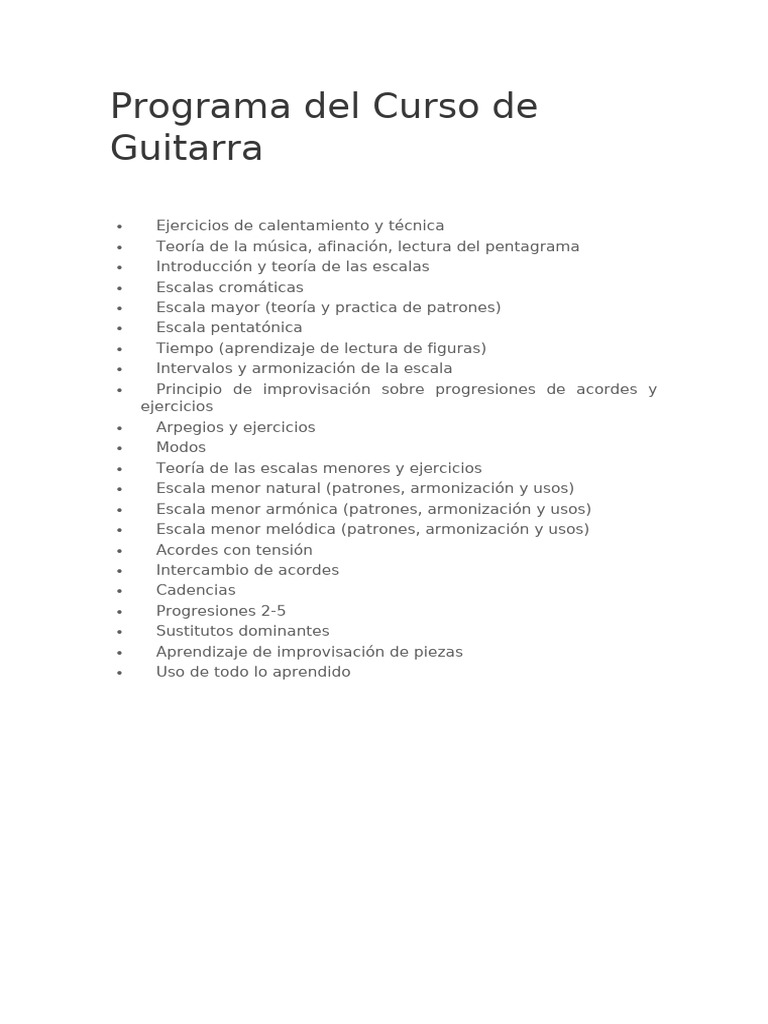 Programa Del Curso de Guitarra Clásica | PDF