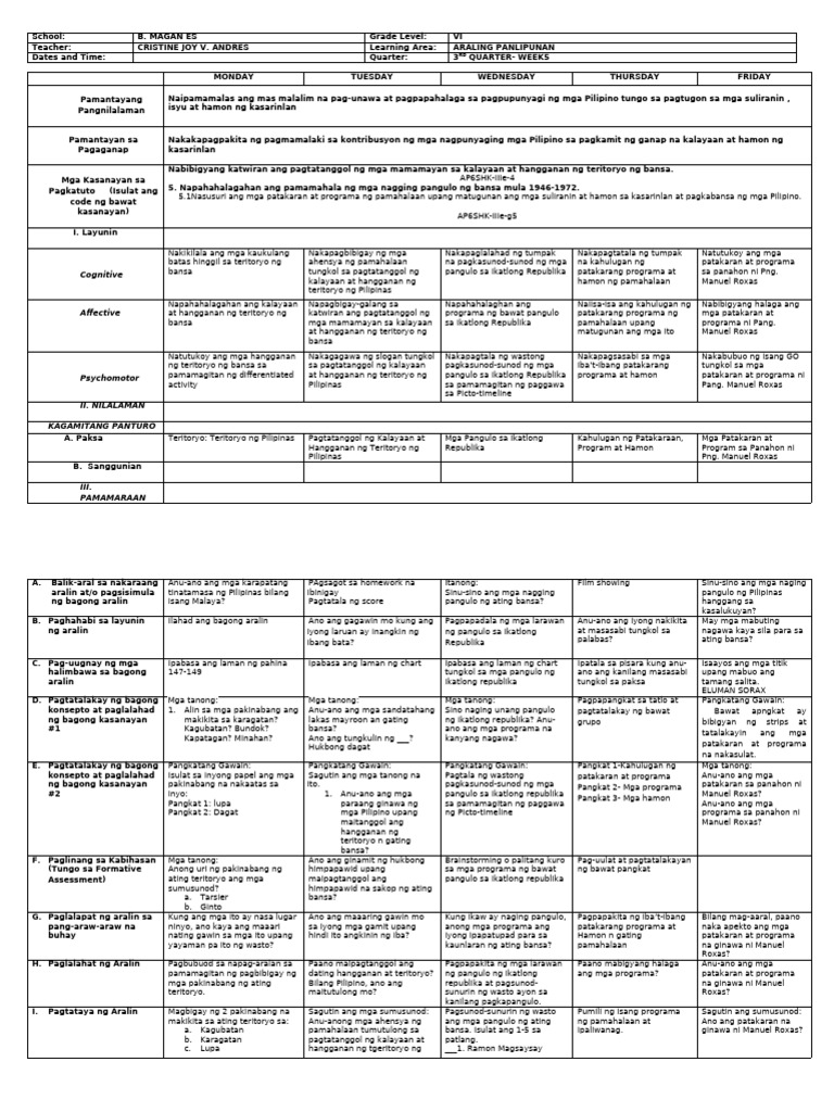 DLL - Araling Panlipunan 6 - Q3 - W5 | PDF
