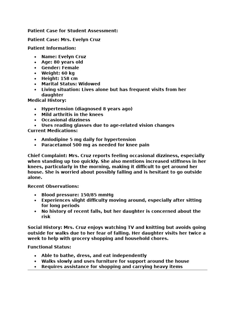 Mrs. Cruz: Patient Care Assessment Guide | PDF