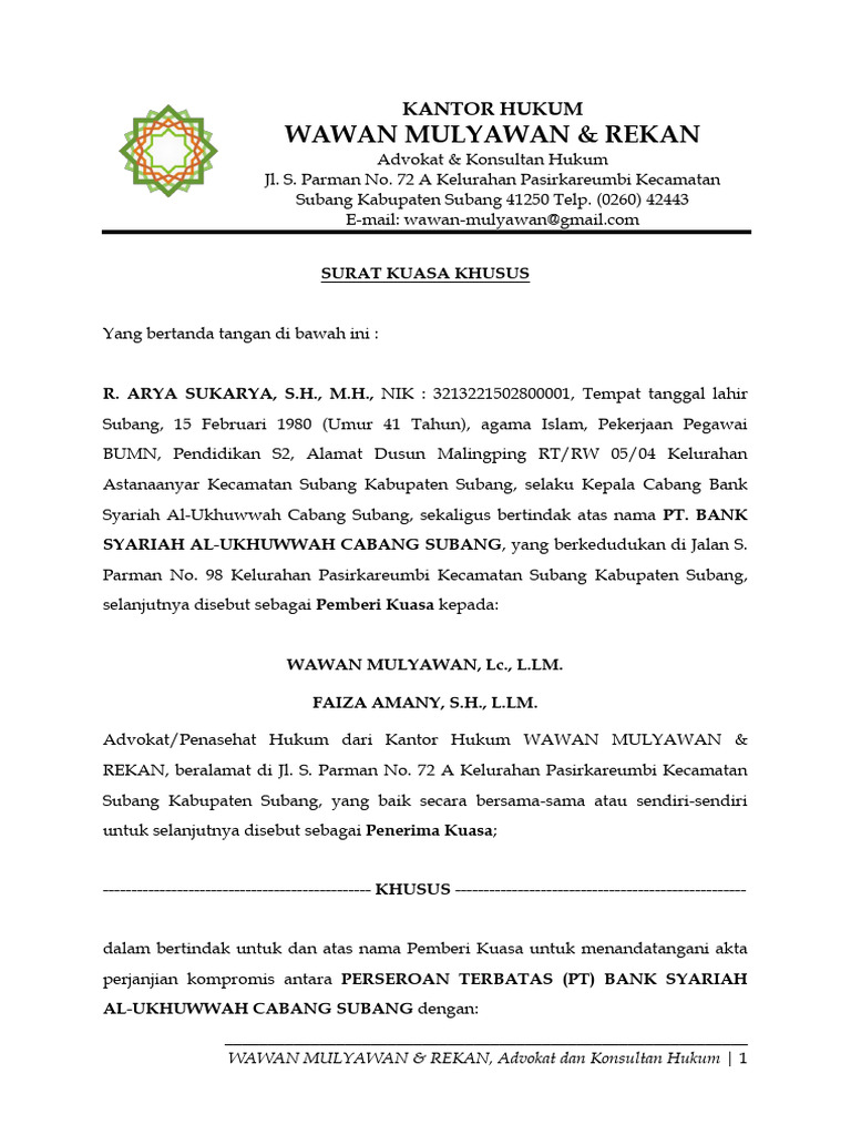 01 Surat Kuasa Khusus (Penandatanganan Di Notaris) - Wawan | PDF