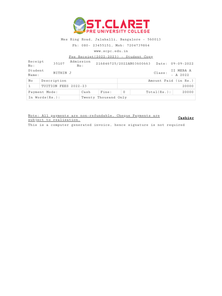 Fee Receipt 2 | PDF