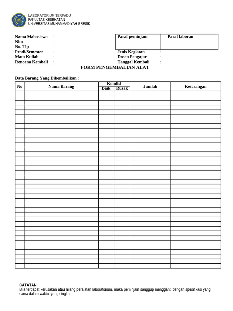 Form Pengembalian Alat | PDF