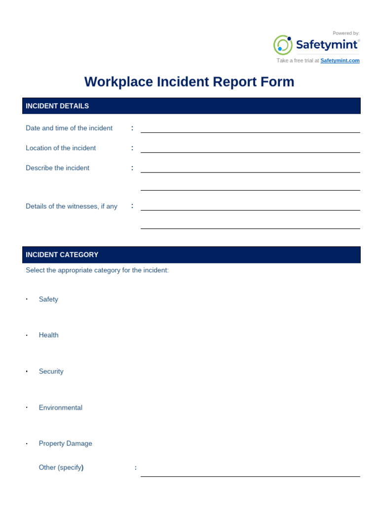 Workplace Incident Report Template | PDF
