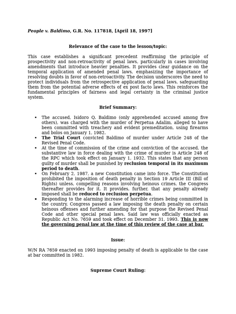 People v. Baldimo, G.R. No. 117818, (April 18, 1997) | PDF | Ex Post ...