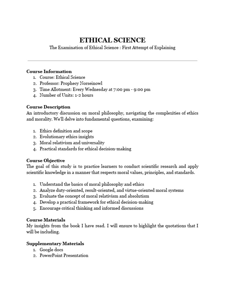 ETHICAL SCIENCE-1 | PDF