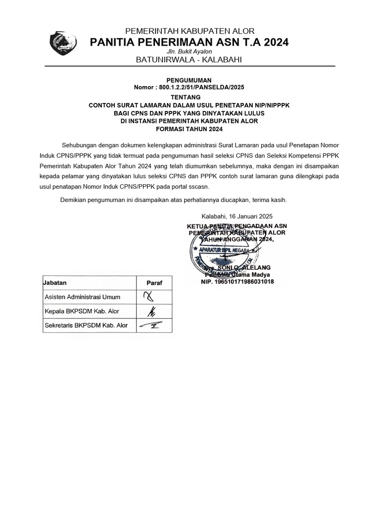 Contoh Surat Lamaran ASN Alor | PDF