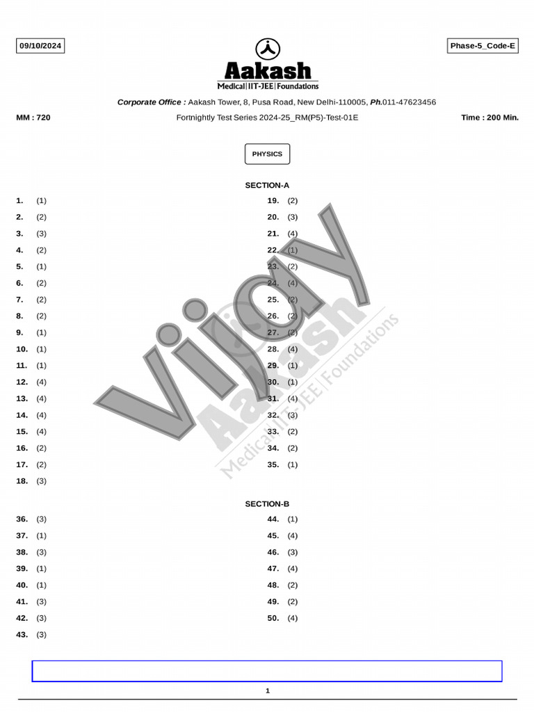 FT 1 Code e Viju RM p5 Ans @cet - Jee - Neet | PDF