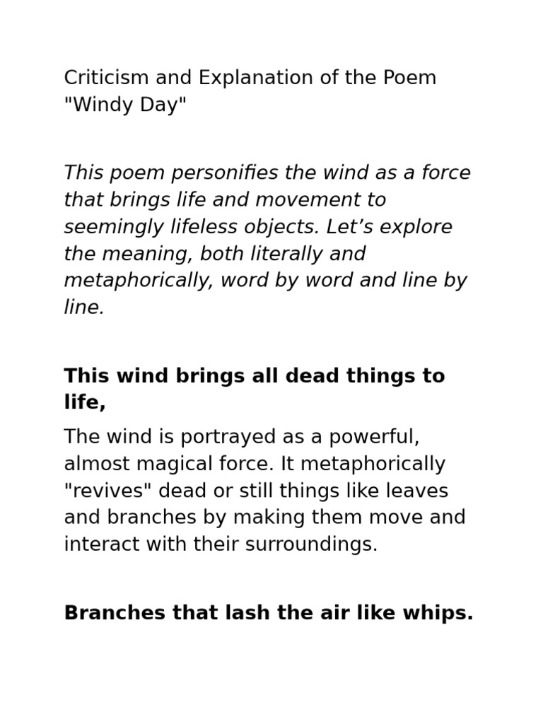 Exploring the Poem "Windy Day" | PDF | Wound