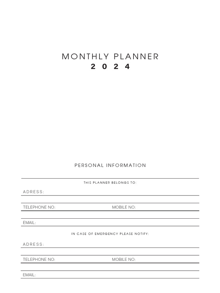 2024 Monthly Planner Template | PDF
