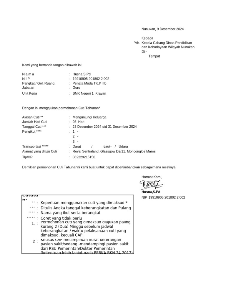 Form Pengajuan Cuti ASN | PDF