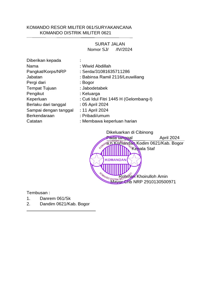 Surat Jalan Militer | PDF