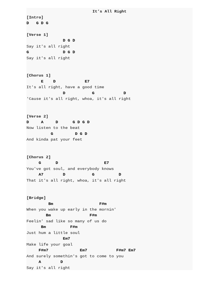 It's All Right - Chords and Lyrics | PDF