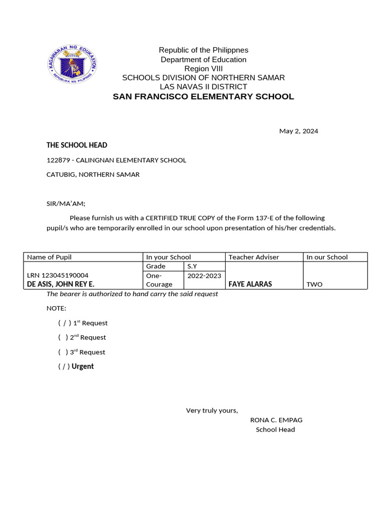 Request Form 137 | PDF