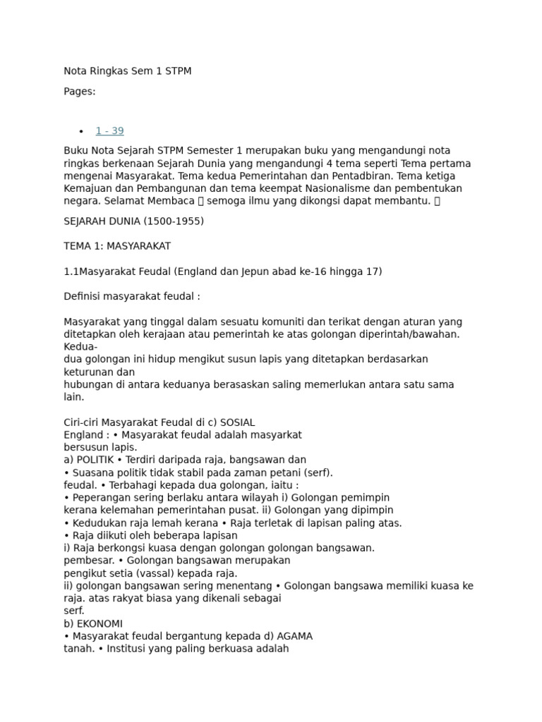 Nota Ringkas Sej STPM EP 4 | PDF
