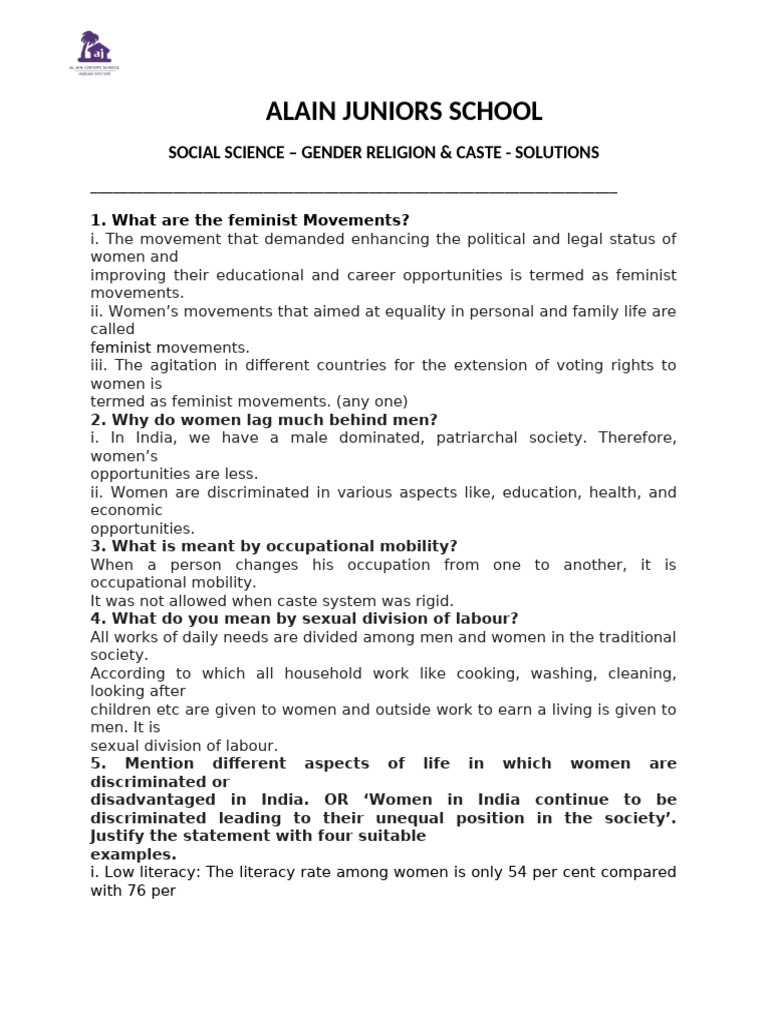 GENDER RELIGION CASTE Solutions | PDF | Woman | Caste