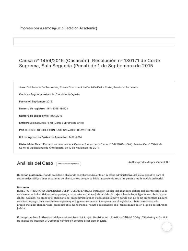 Causa Nº 1454 - 2015 (Casación) Fisco Con Raul Salvador Bravo Tobar ...