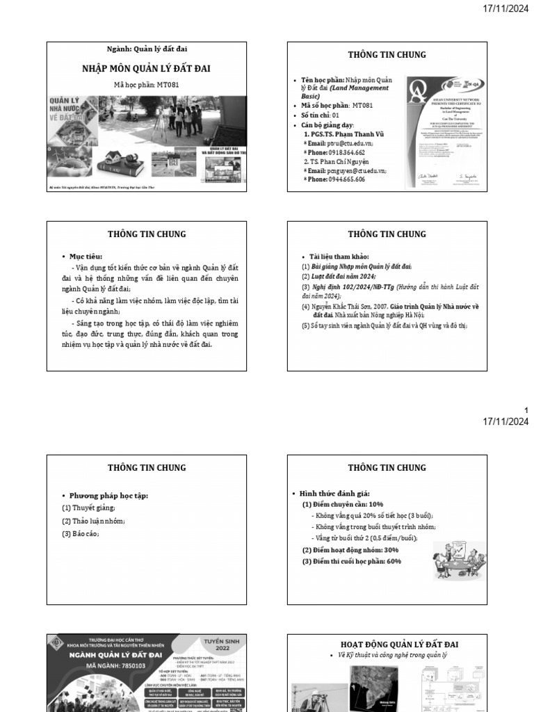 Bai Giang Nhap Mon Quan Ly Dat Dai 2024 | PDF