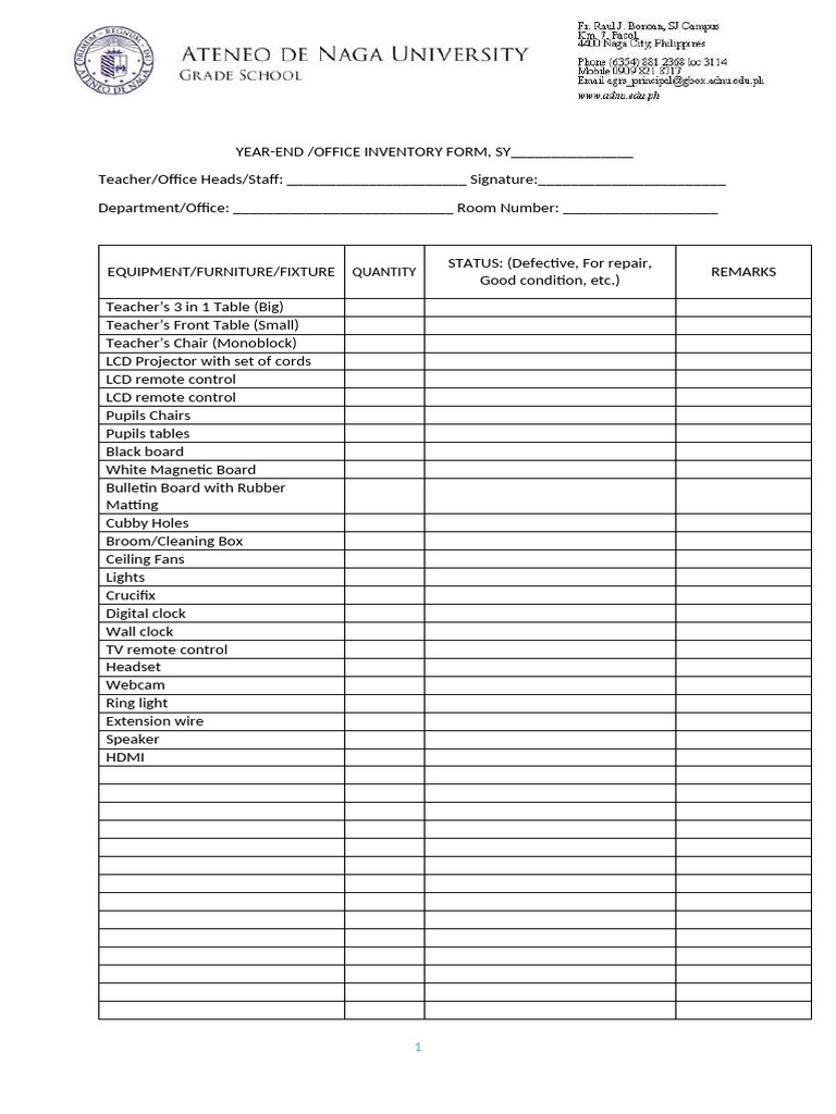Yearend CLASSROOM INVENTORY FORM_edited | PDF